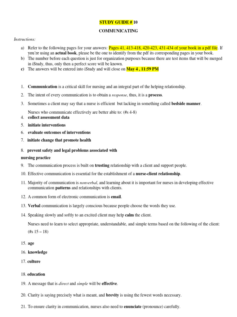 10 Study Guide For Communicating | PDF | Nonverbal Communication ...
