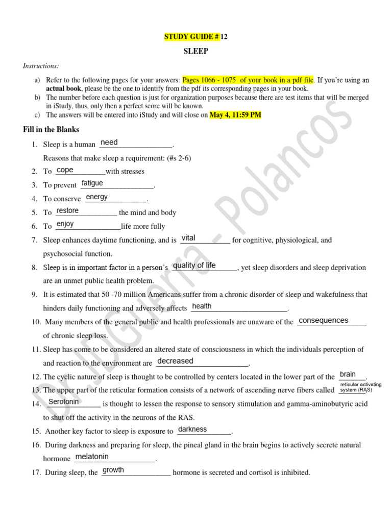 Study Guide 12 Sleep | PDF | Sleep | Rapid Eye Movement Sleep