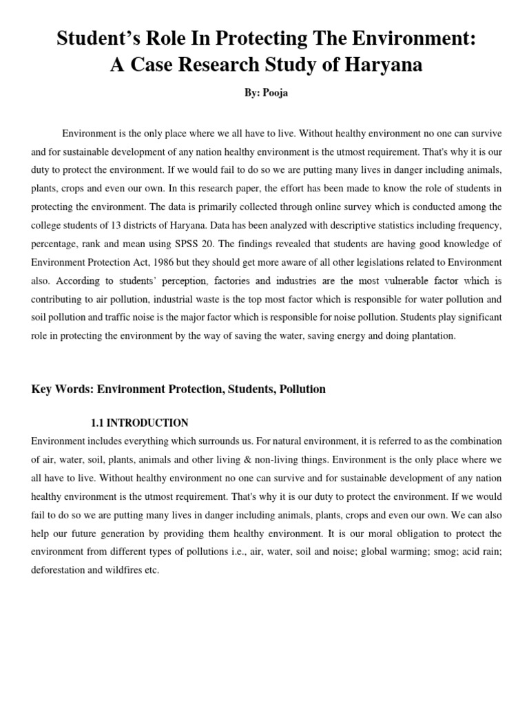 Students' Environmental Protection Role in Haryana | PDF | Natural ...