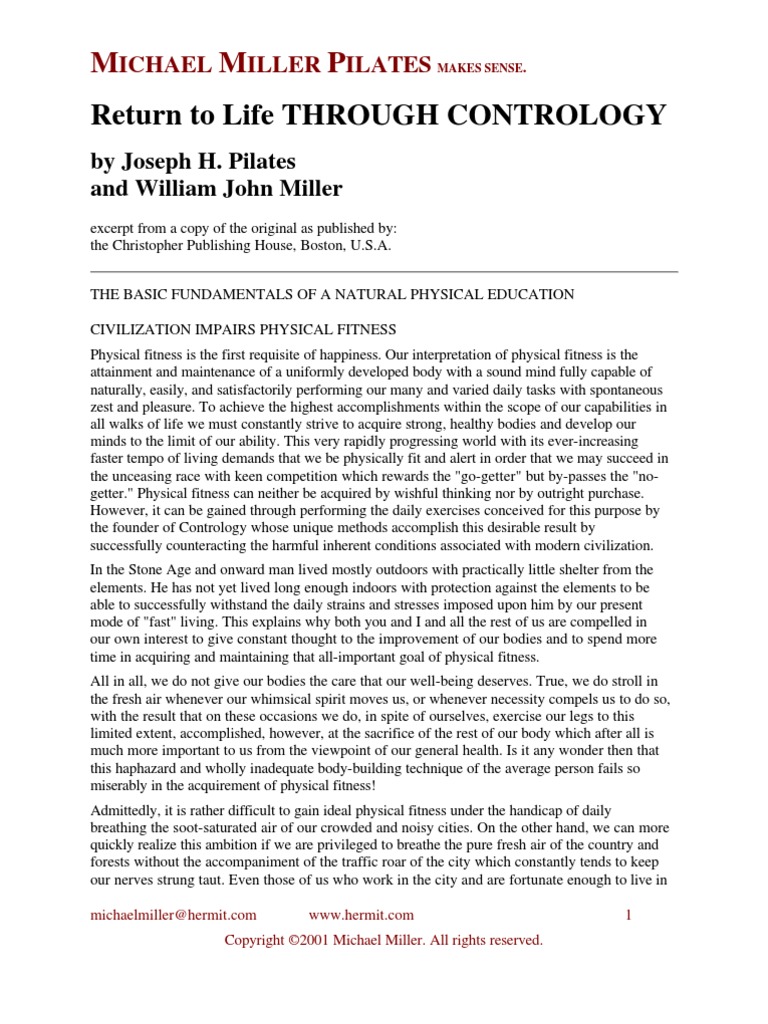 Return To Life Through Contrology: by Joseph H. Pilates and William ...