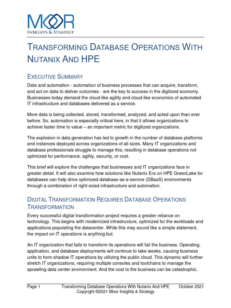 Transform-database-operations-with-Nutanix-and-HPE (2021) - 11pg | PDF | Databases | Cloud Computing