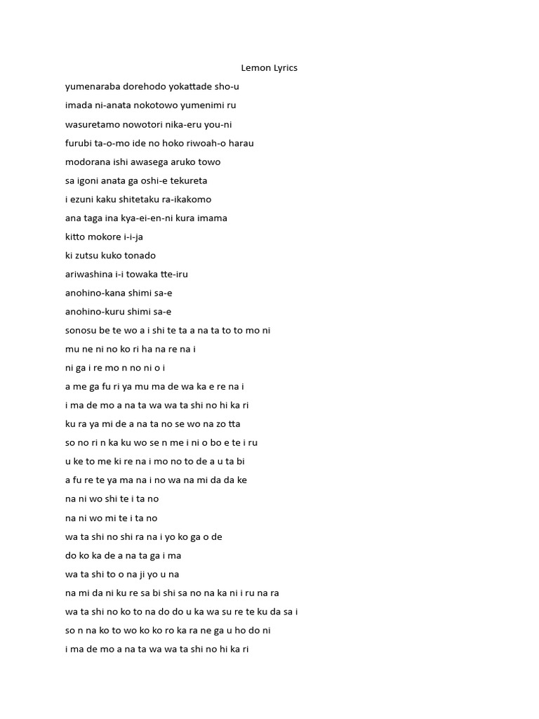 Lemon Lyrics | PDF | Language Arts & Discipline | Lifestyle