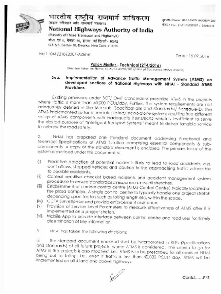 ATMS Circular - NHAI | PDF
