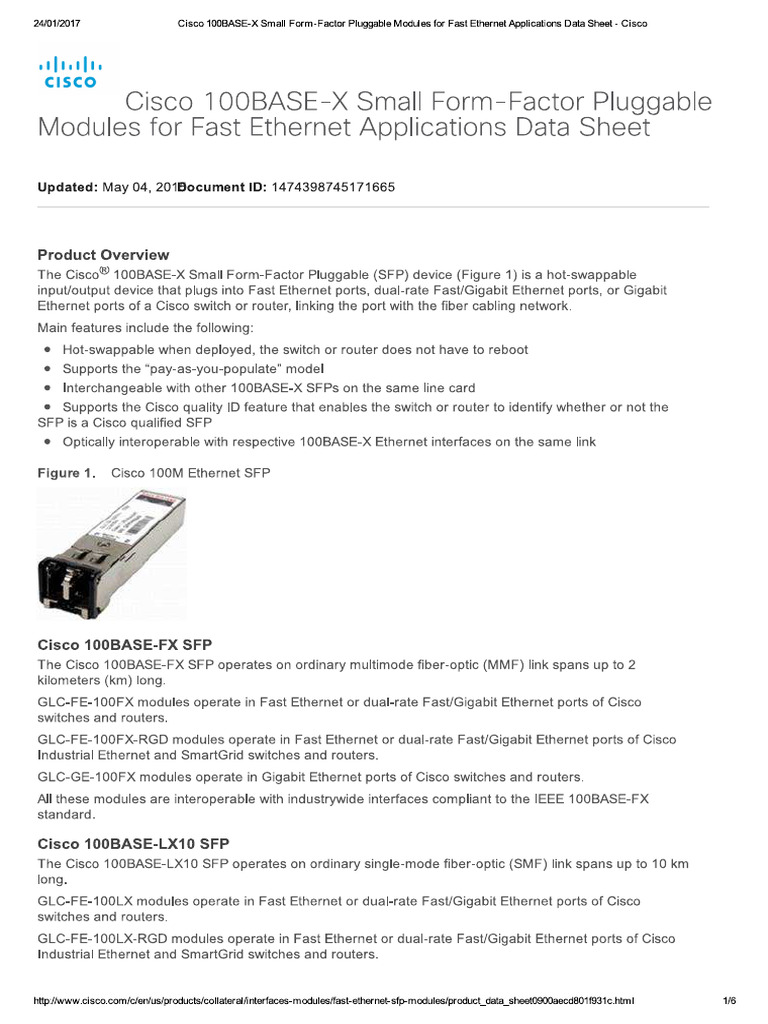 Cisco 100BASE-X Small Form-Factor Plugg...hernet Applications Data ...