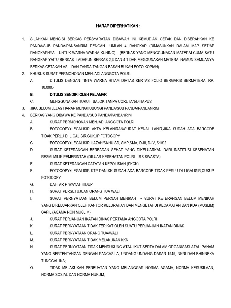 Blangko Berkas Persyaratan Bintara-1 | PDF Blangko Berkas Persyaratan Bintara-1 | PDF