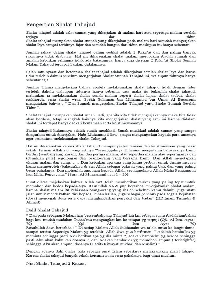 Pengertian Shalat Tahajud | PDF