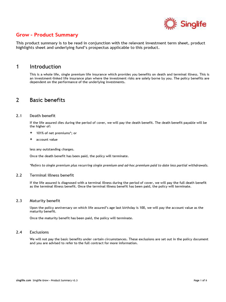 Grow Product Summary - v3.3 | PDF | Life Insurance | Investing