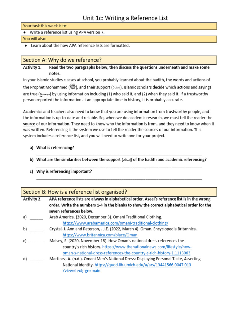 Unit 1c Writing a Reference List | PDF | Wikipedia | Apa Style