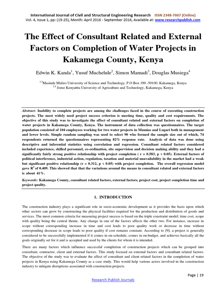 Consultant and External Factors in Water Project Completion | PDF ...