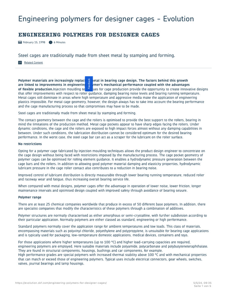 Engineering polymers for designer cages - Evolution | PDF | Deformation (Engineering) | Polymers