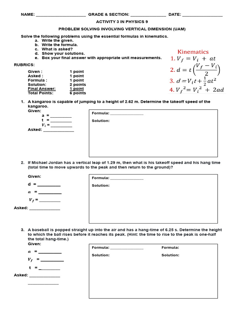 Activity3 Vertical Dimension Physics | PDF | Mechanics | Physics