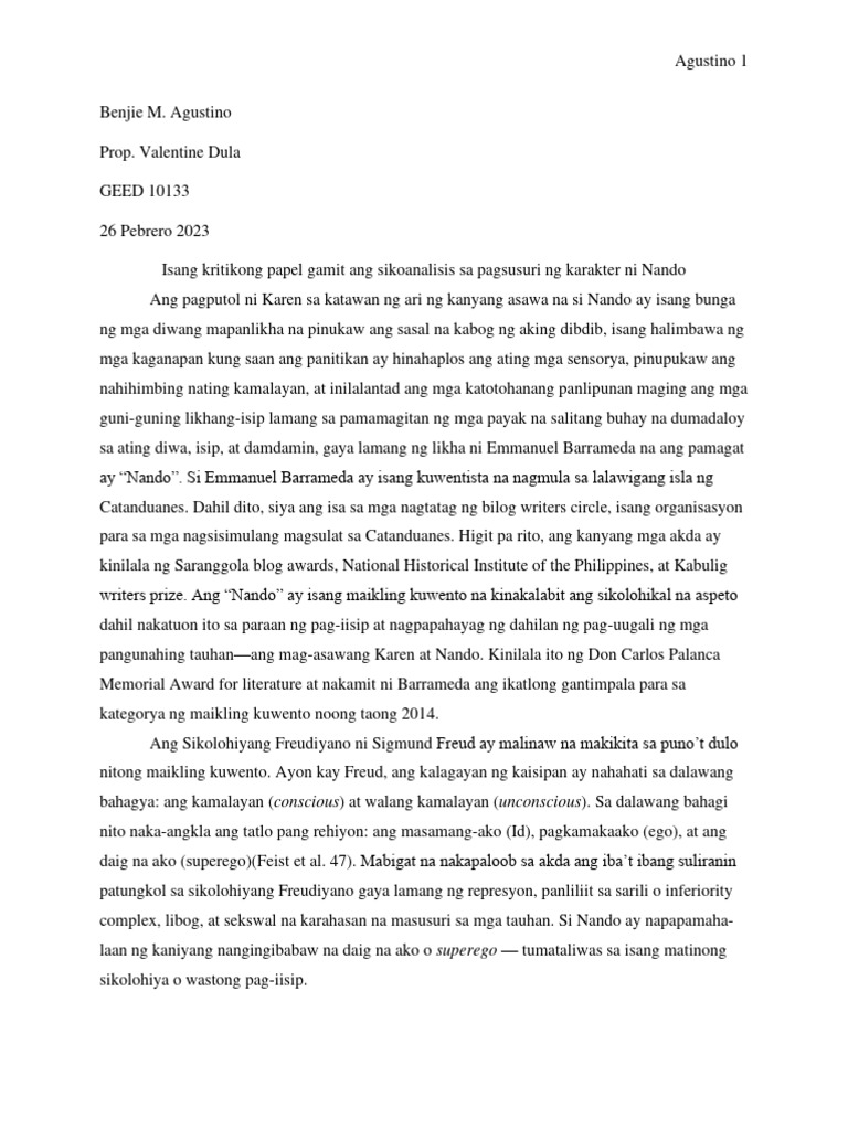 Kritikong Papel - Nando Ni Emmanuel Barrameda | PDF