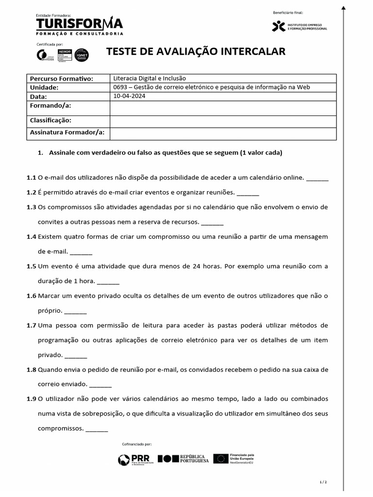Teste Avaliacao Intercalar 0693 | PDF | Informática