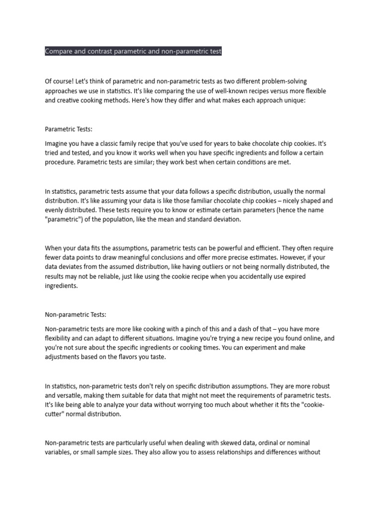 Compare and Contrast Parametric and Non | PDF | Nonparametric Statistics | Statistics