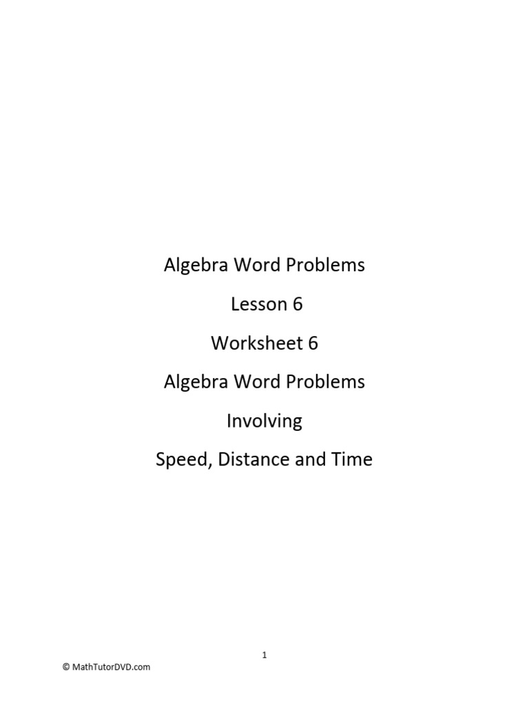 Algebra+Word+Problems+ +worksheet+6+ +Problems+Involving+Speed+ ...
