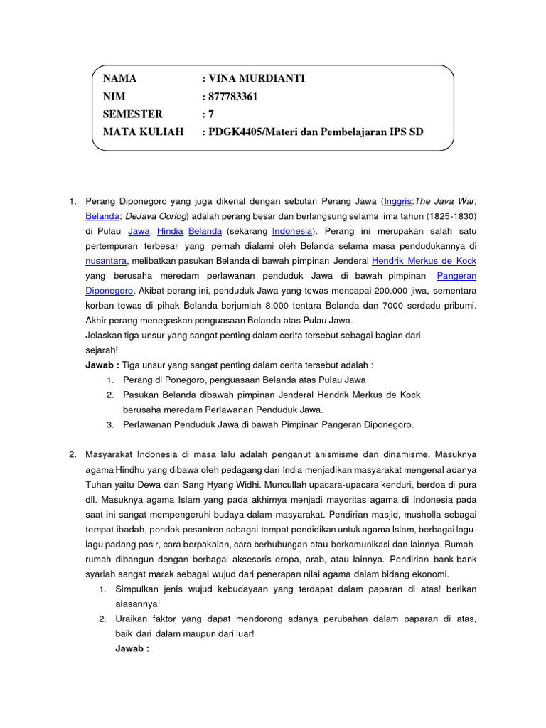 TUGAS Ke 2 Materi Dan Pembelajaran IPS SD VINA NIM 877783361 | PDF | Ilmu Sosial