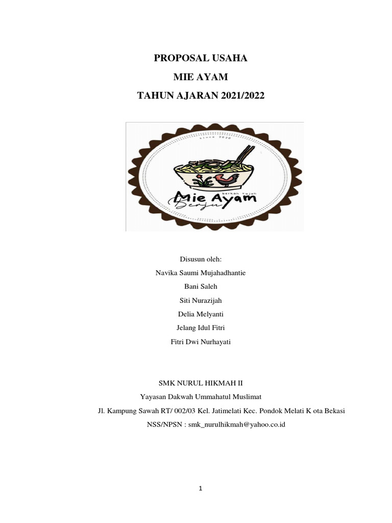 Proposal Usaha (Mie Ayam) | PDF | Bisnis