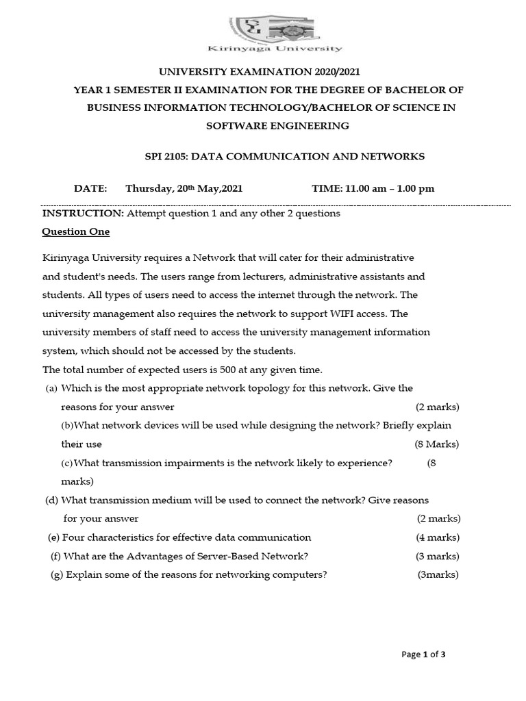 SPI 2105 Data Communication and Networks Year 1 Semester II | PDF | Osi Model | Computer Network