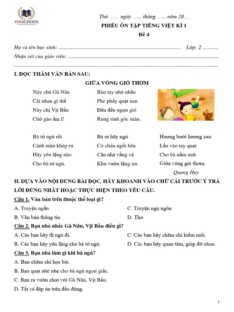 K2 - TV - Đề ôn tập cuối kì 1. Đề 4 | PDF