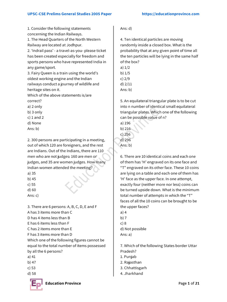 2005-GS1-Set-A (With Answers) | PDF | Osmosis | Water