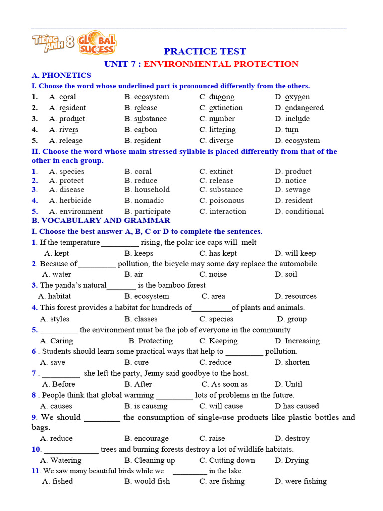 Practice Test Unit 7 - C | PDF | Extinction | Habitat