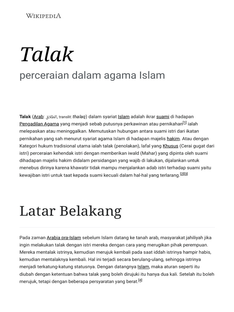 Talak - Wikipedia Bahasa Indonesia, Ensiklopedia Bebas | PDF