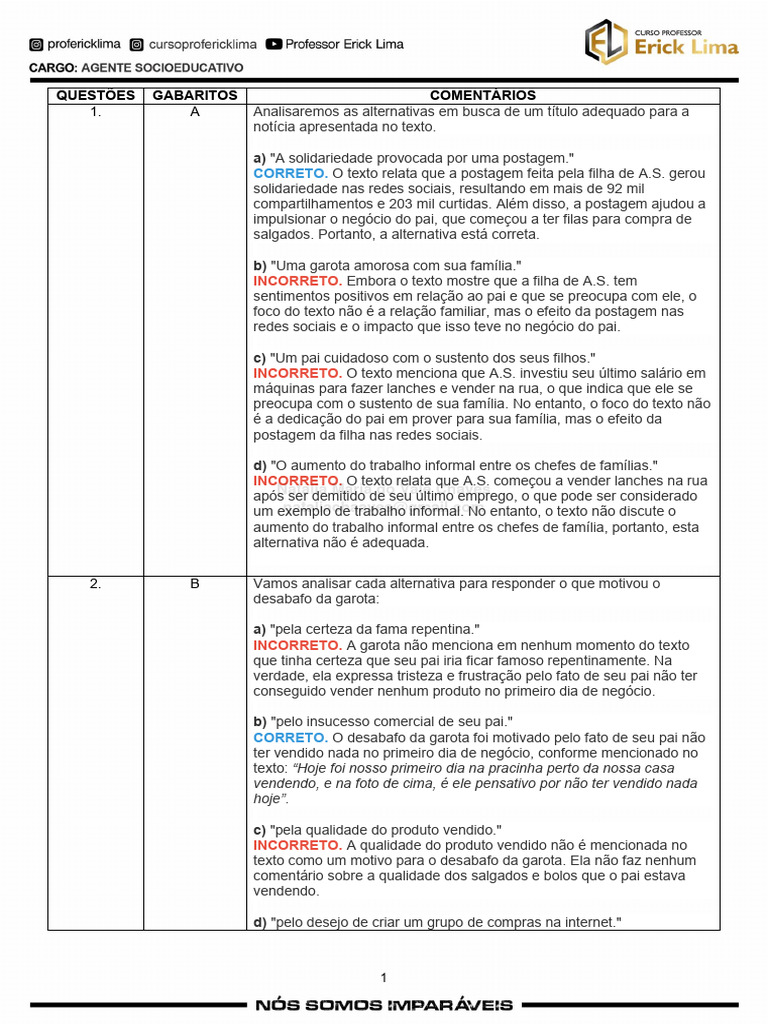 Gabarito I Simulado Seas | PDF | Direitos Humanos | Família