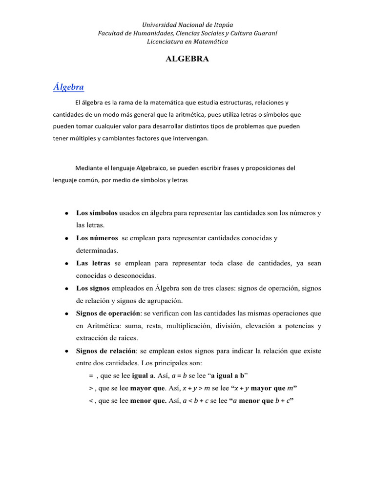 Introducción al Álgebra Básica | PDF | Álgebra | Matemáticas
