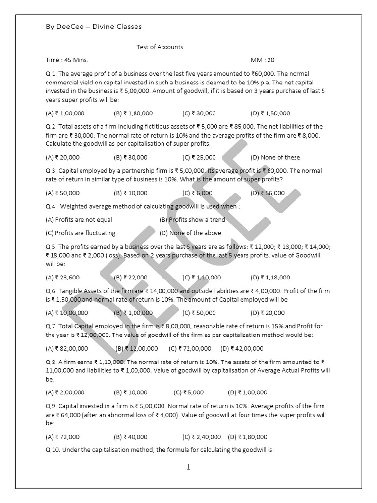 Accounts Test Ch - PSR | PDF | Goodwill (Accounting) | Economies