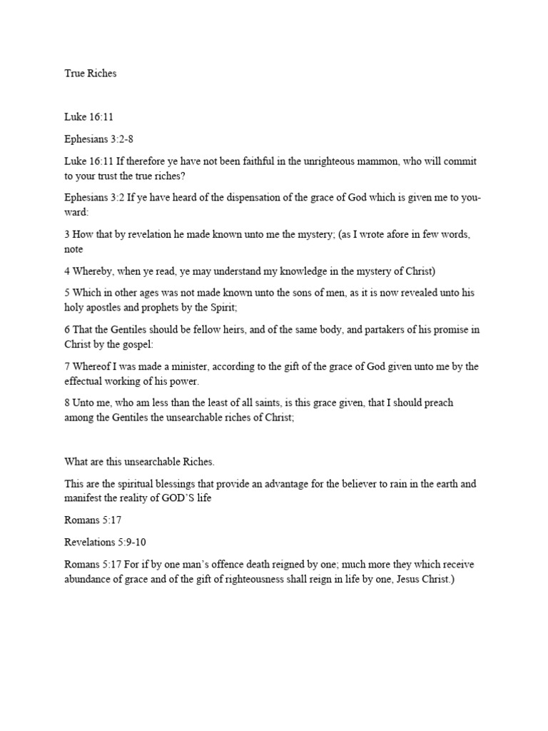 True Riches by Selman | PDF | Jesus | Epistle To The Romans