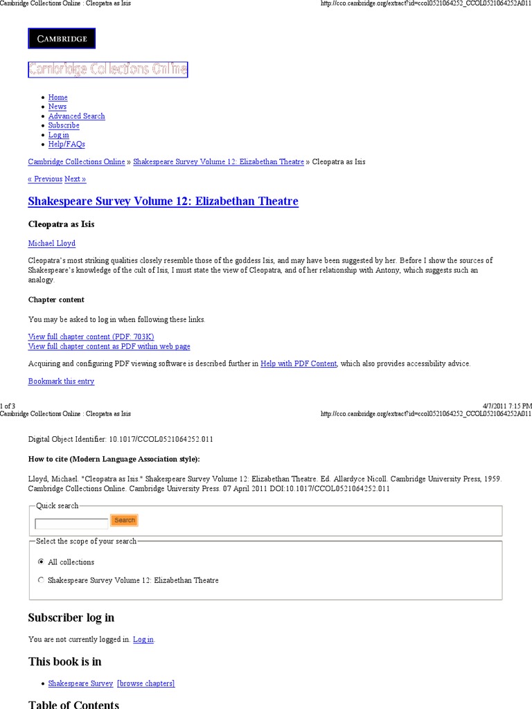 Cambridge Collections Online - Cleopatra As Isis | PDF | William ...