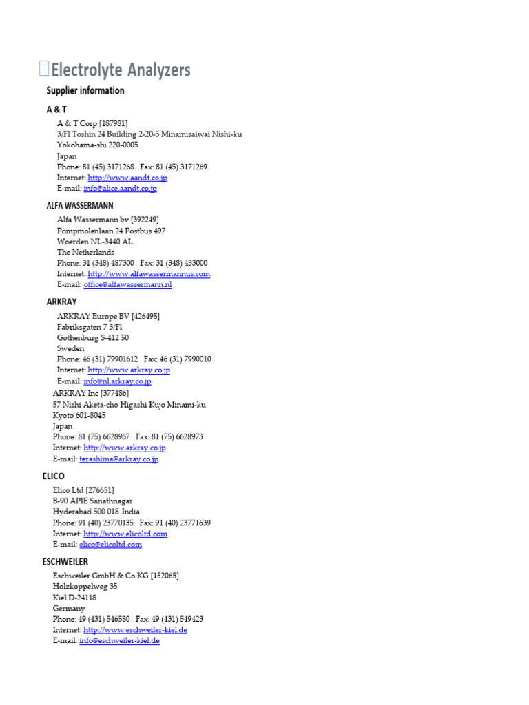 Electrolyte Analyzers | PDF | Fax | Office Equipment