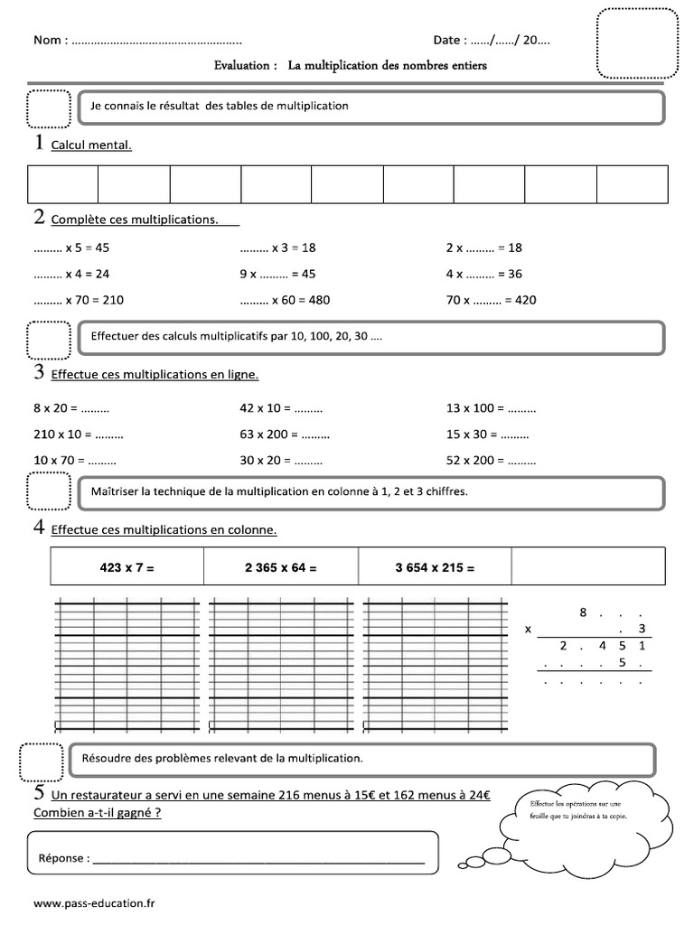 Eval Multiplication CM1 | PDF