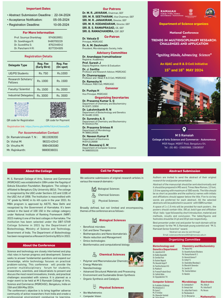 MS Ramaiah National Science Conference Brochure 2024 | PDF | Science ...