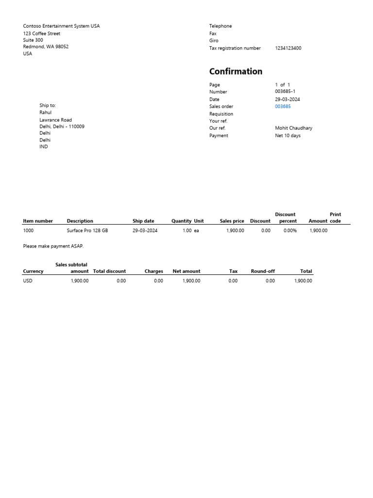 Confirmation: Item Number Description Ship Date Quantity Unit Sales ...