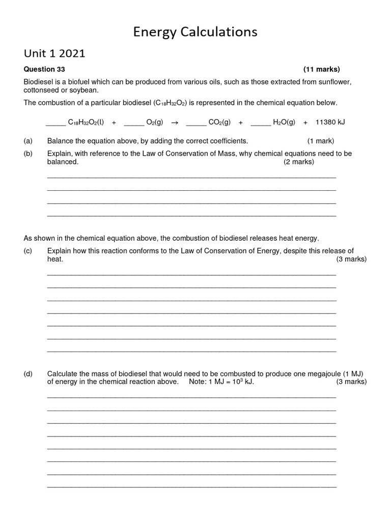 Exam Questions Energy Calculations | PDF | Tonne | Methane