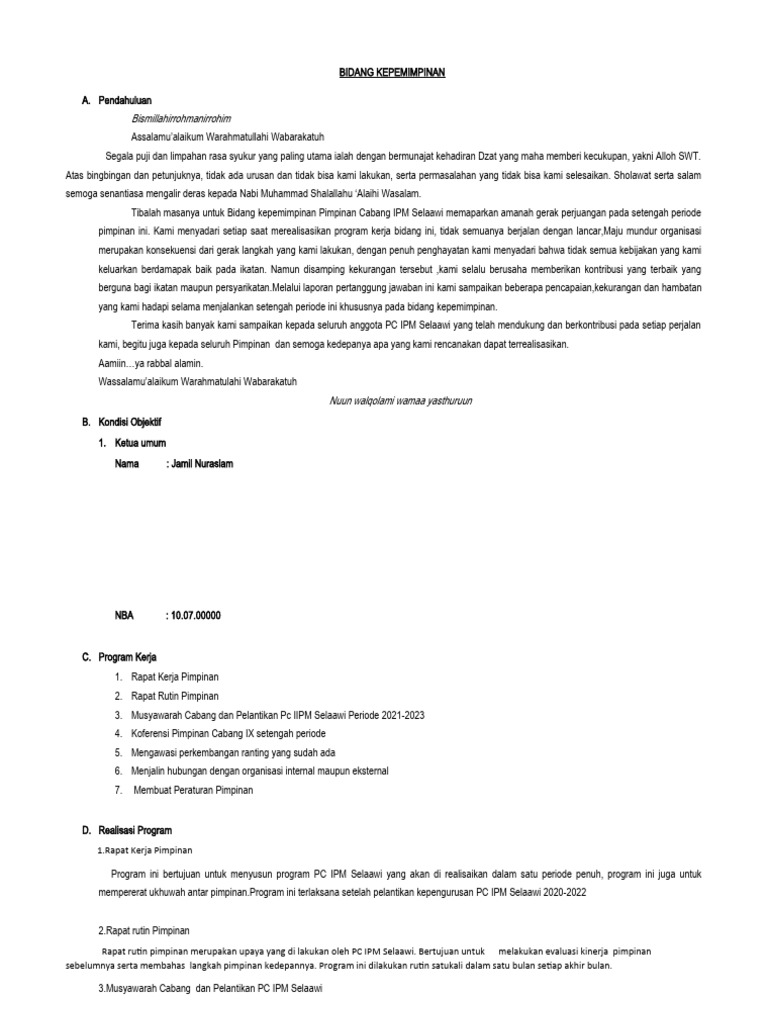 Contoh LPJ Bidang PKD IPM | PDF