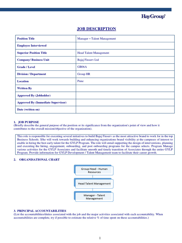 Job Description - Sr. Manager Talent Management | PDF | Talent ...