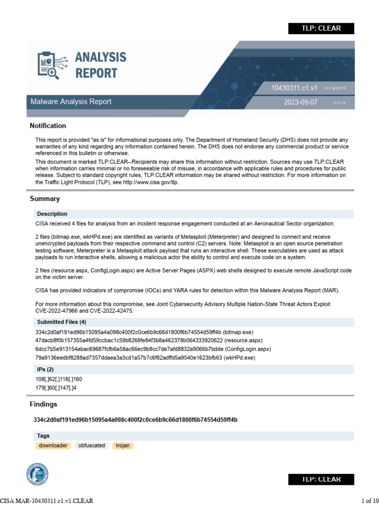 MAR-10430311.c 1.v 1.CLEAR | PDF | Malware | Computer Science