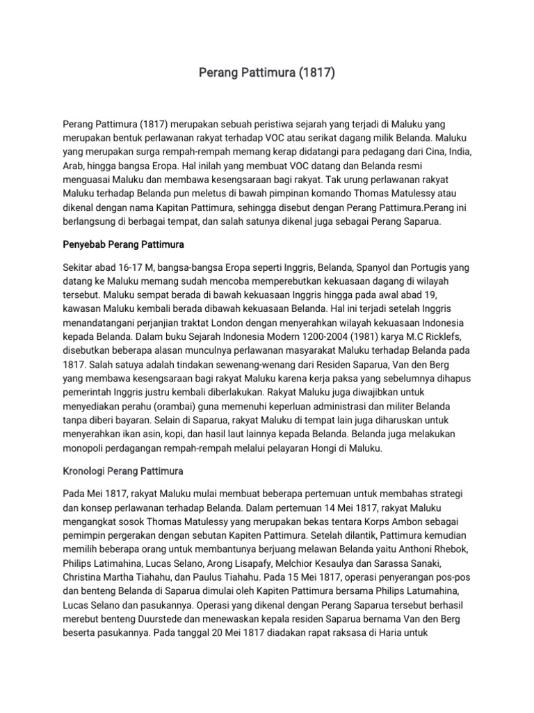 Sejarah Perang Pattimura 1817 di Maluku | PDF