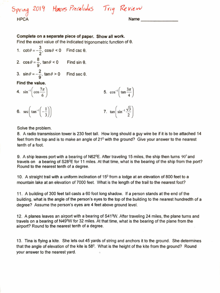 Trig Word Problems 2 | PDF