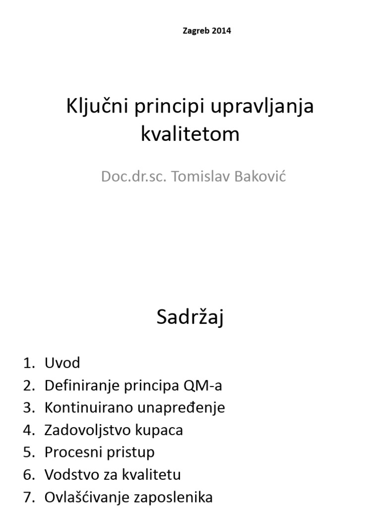 Principi Upravljanja Kvalitetom | PDF