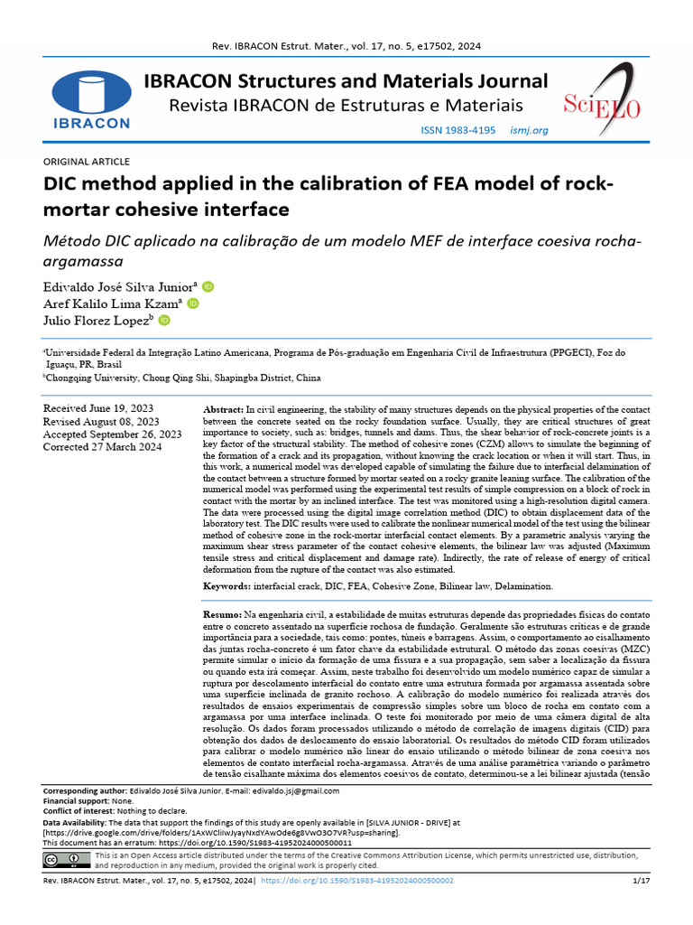 DIC Method Applied in The Calibration of FEA Model of Rock-Mortar Cohesive Interface | PDF ...