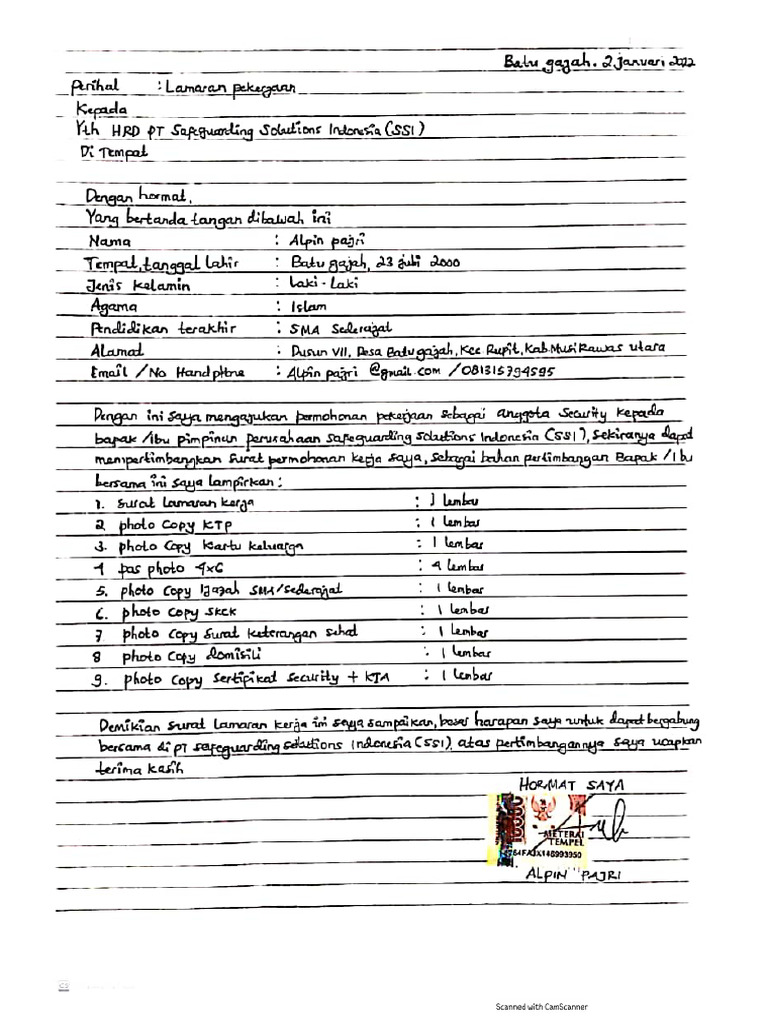 Alpin Pajri (Lamaran Kerja) | PDF