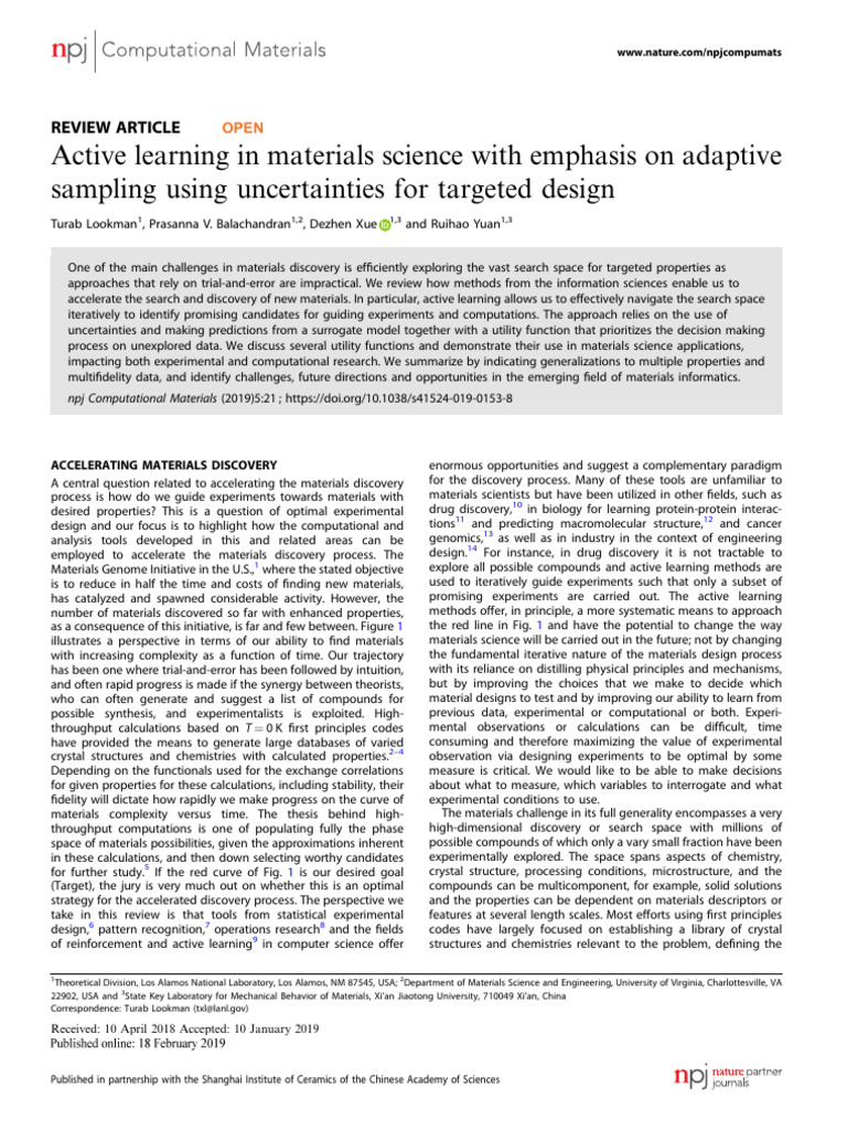 Active Learning in Materials Science With Emphasis On Adaptive Sampling Using Uncertainties For ...