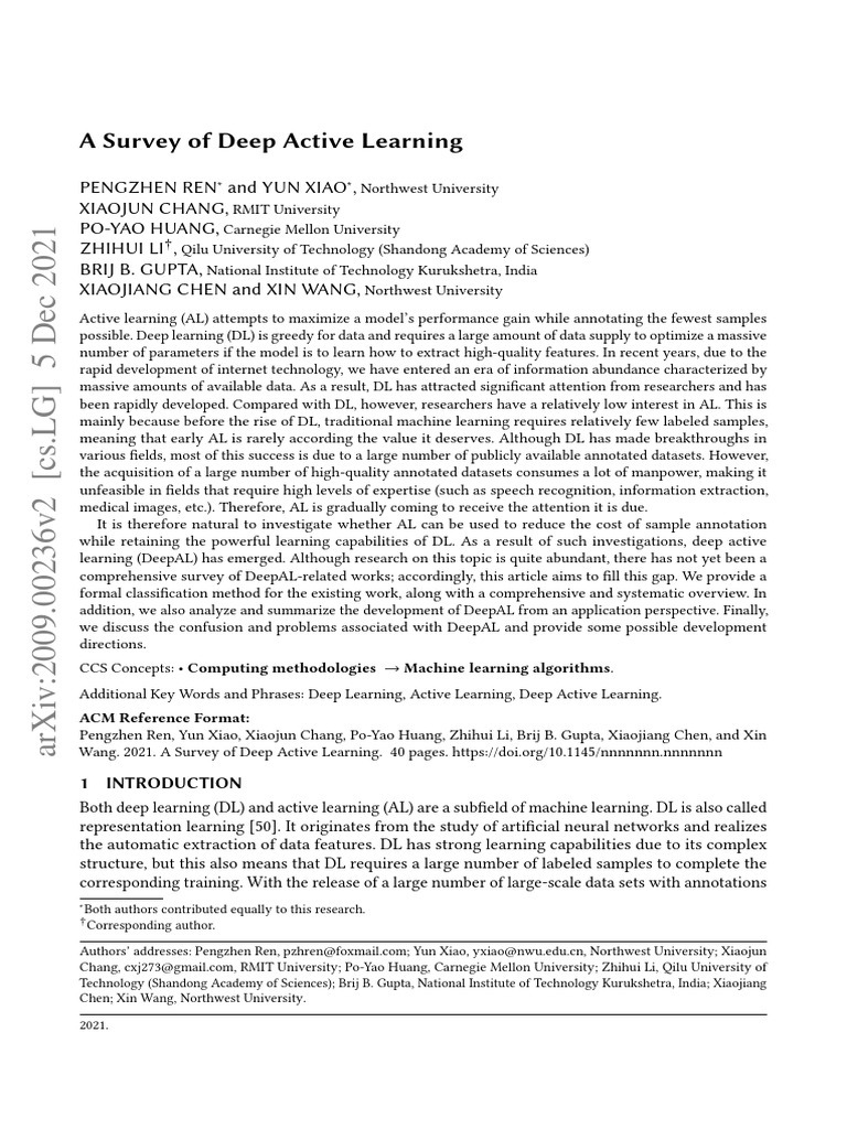 A Survey of Deep Active Learning | PDF | Artificial Neural Network | Deep Learning