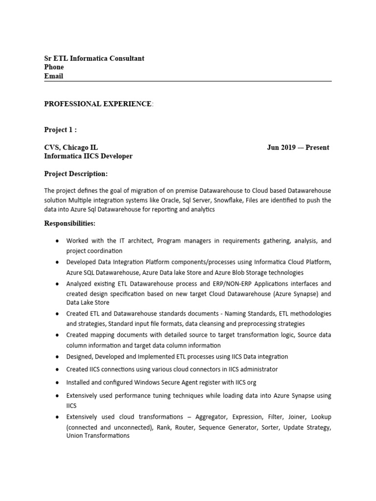 IICS Projects For Resume | PDF | Data Warehouse | Cloud Computing