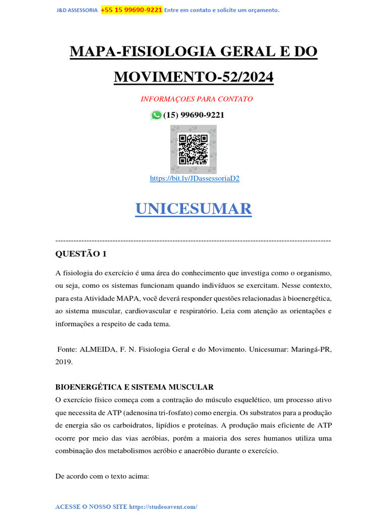 Mapa-Fisiologia Geral E Do MOVIMENTO-52/2024: Unicesumar | PDF ...