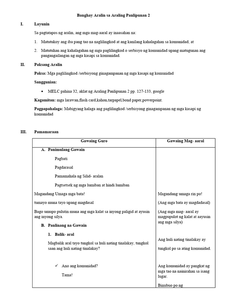 AP Lesson Plan Kasapi NG Komunidad | PDF