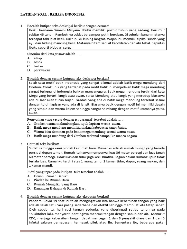 Latihan Soal - Bahasa Indonesia | PDF | Kajian Bahasa Asing | Kesehatan Holistik